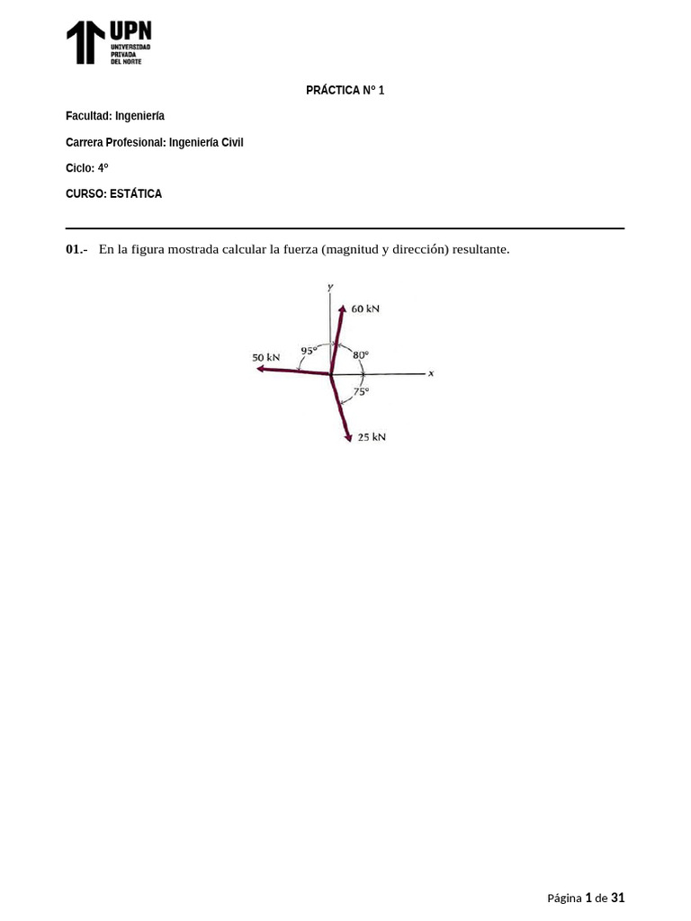 Hoja de Problemas #01 ESTATICA | PDF | Vector Euclidiano | Ángulo
