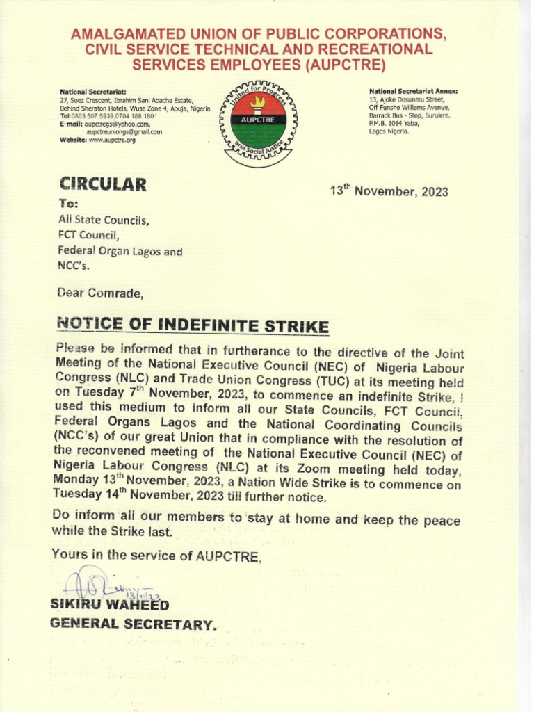 Notice of Indefinite Strike | PDF