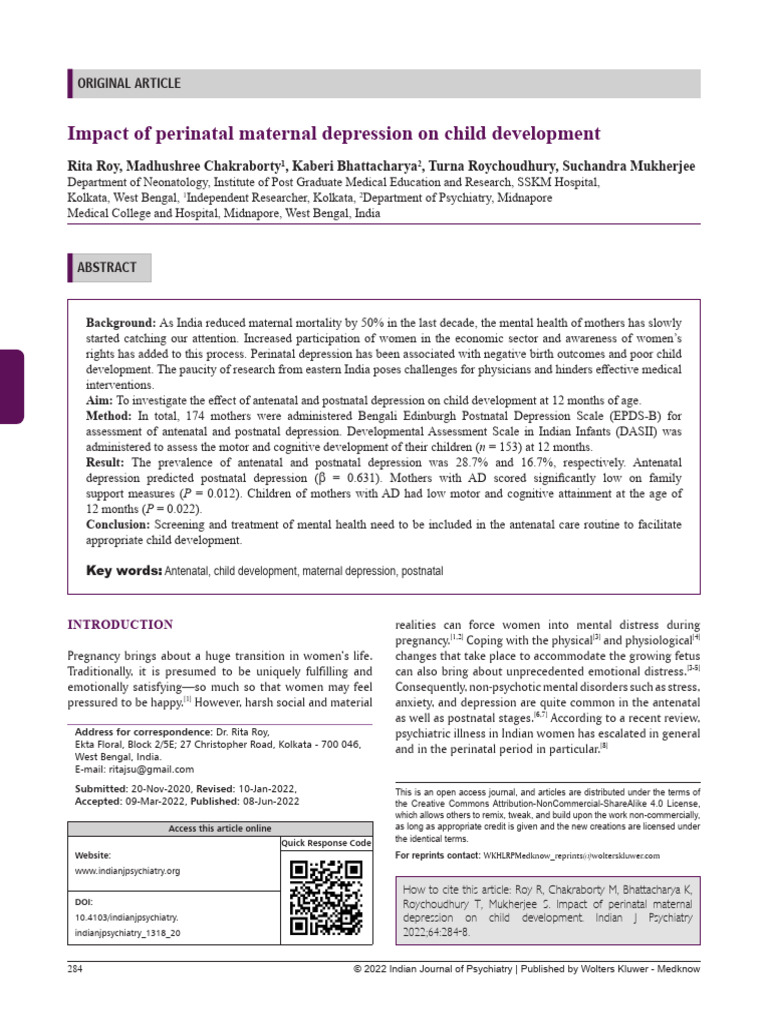 Impact of Perinatal Maternal Depression On Child.9 | PDF | Psychology ...