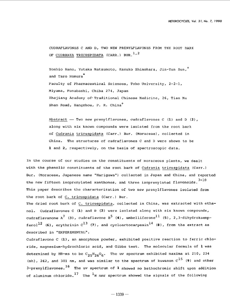 Cudraflavones C and D, Two New Prenylflavones From The Root Bark of Cudrania Tricuspidata | PDF ...