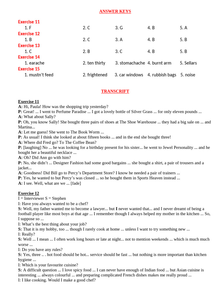 Answer Keys + Transcrift | PDF
