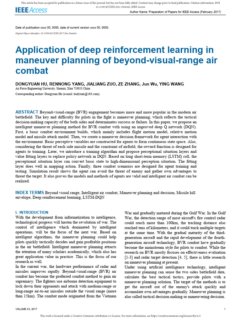Application of Deep Reinforcement Learning in Mane | PDF
