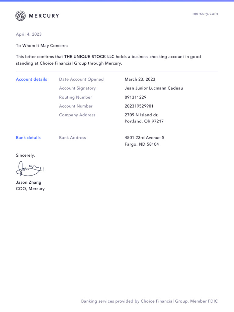 Mercury Bank Letter 9901 | PDF