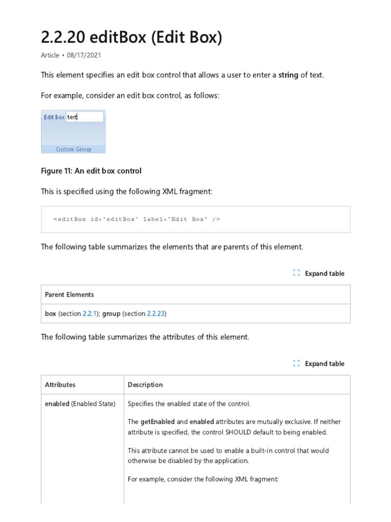 (MS-CUSTOMUI) - Editbox (Edit Box) - Microsoft Learn | PDF | Xml Schema | Xml