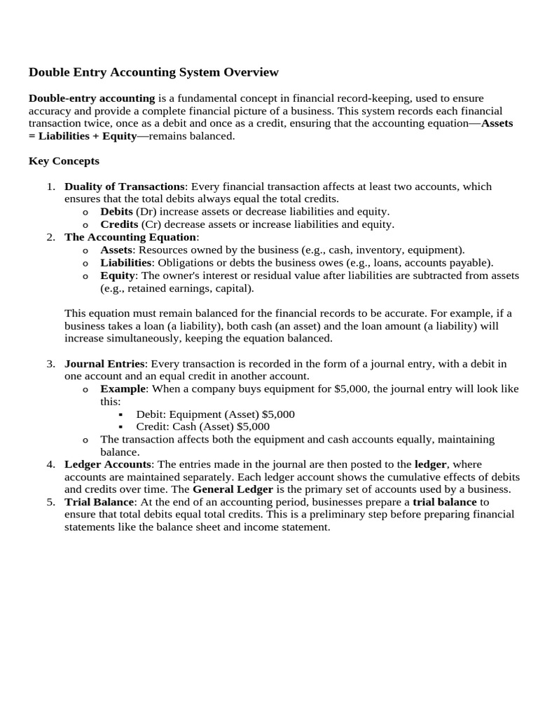 Double Entry Accounting System Overview Pdf