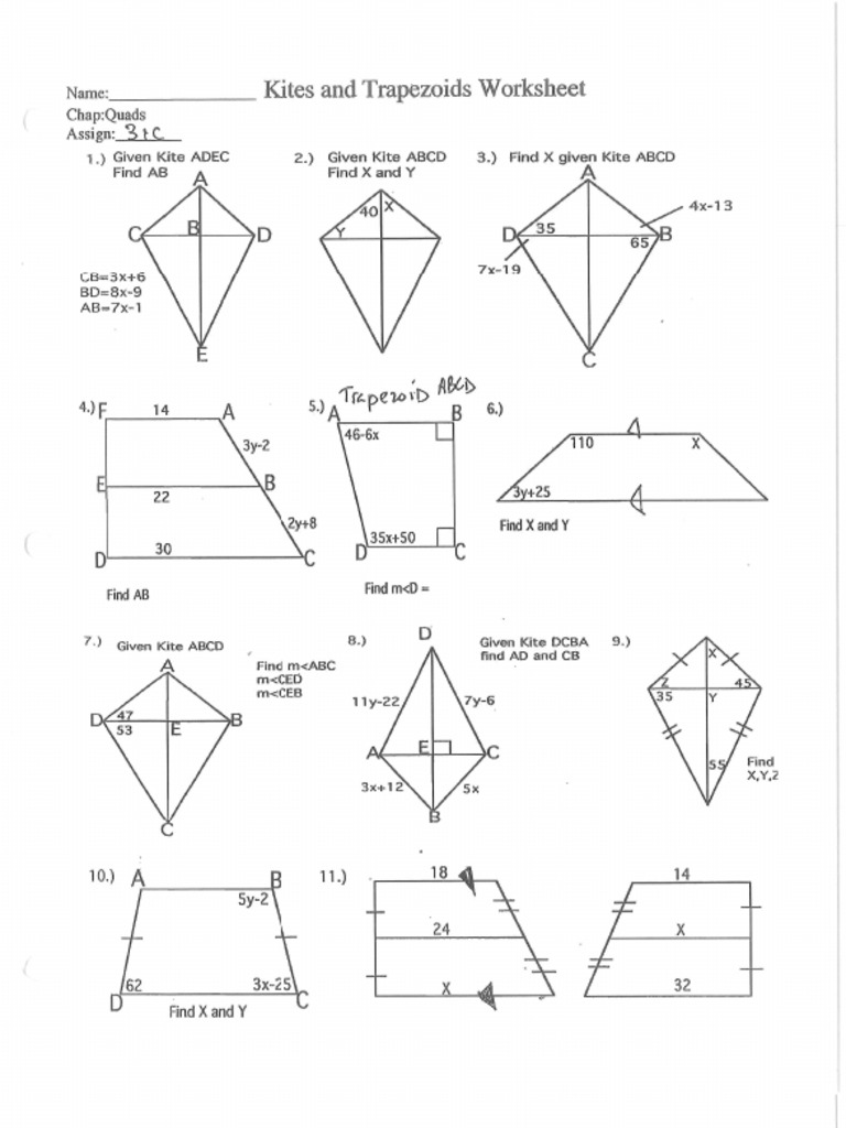 Trapezoids and Kites Extra Worksheets Blank and Key | PDF