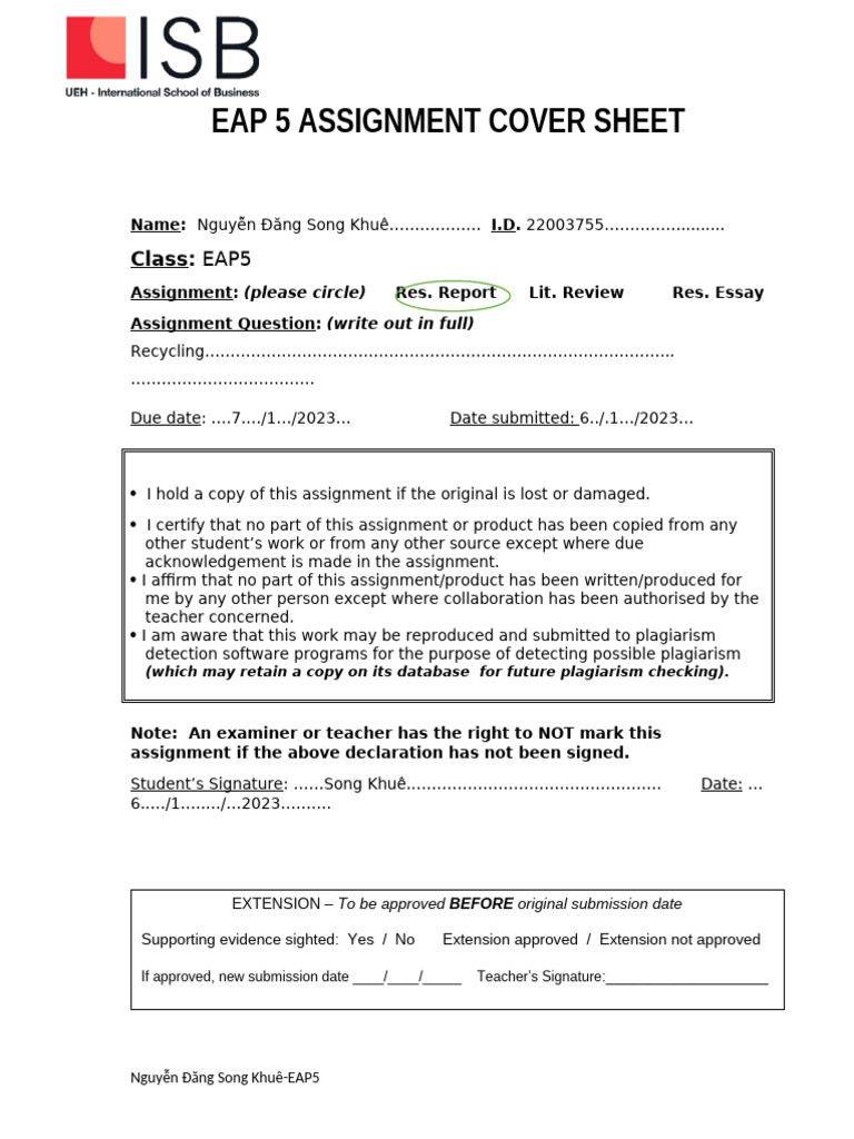 EAP 5 ASSIGNMENT Recycle | PDF