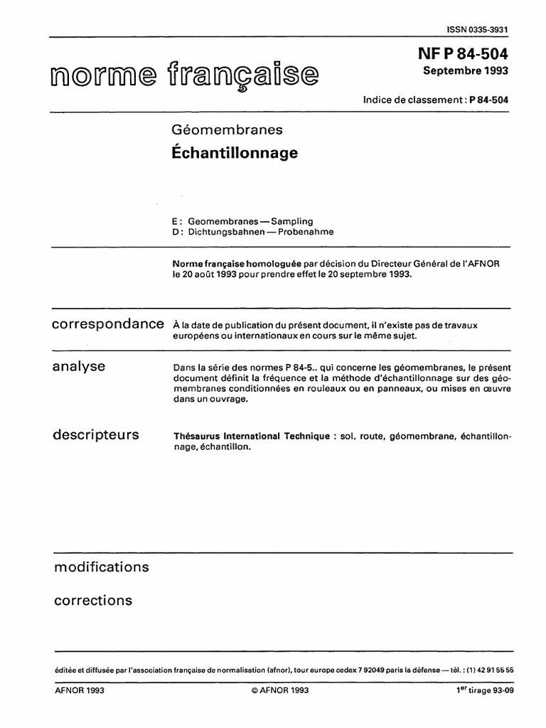 NF P84-504 Géomembranes | PDF