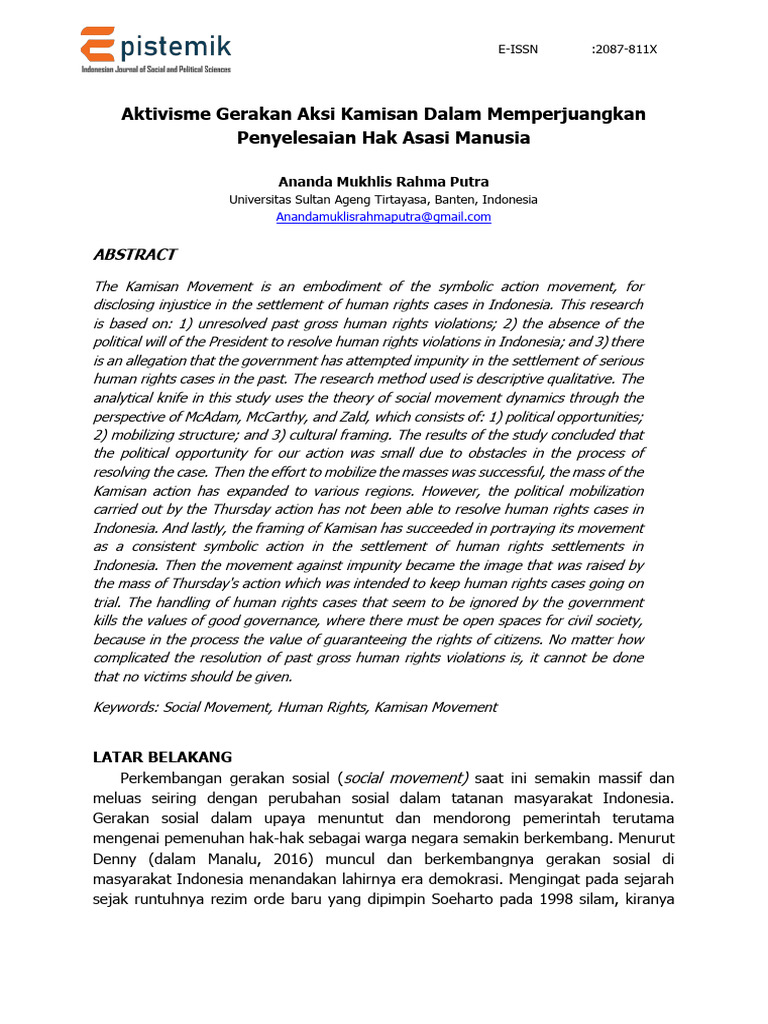 Aktivisme Gerakan Aksi Kamisan Dalam Memperjuangkan Penyelesaian Hak Asasi Manusia | PDF