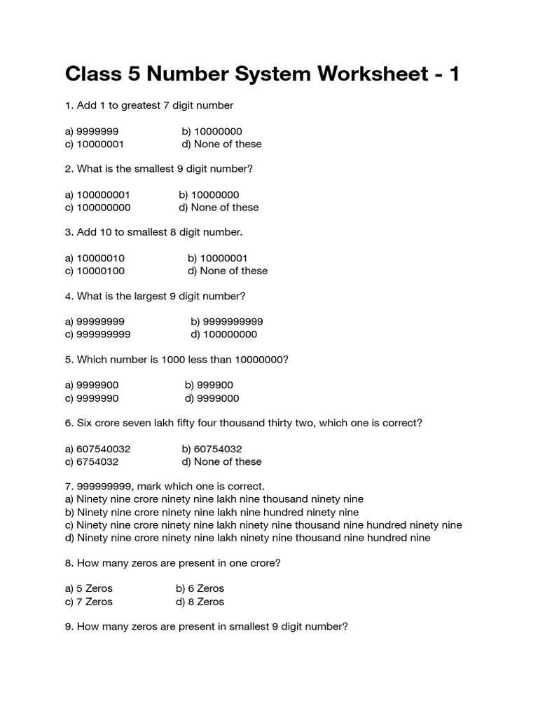 Worksheet On Number System Pdf Teaching Methods And Materials