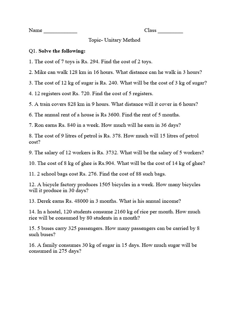 Revision - Unitary Method | PDF