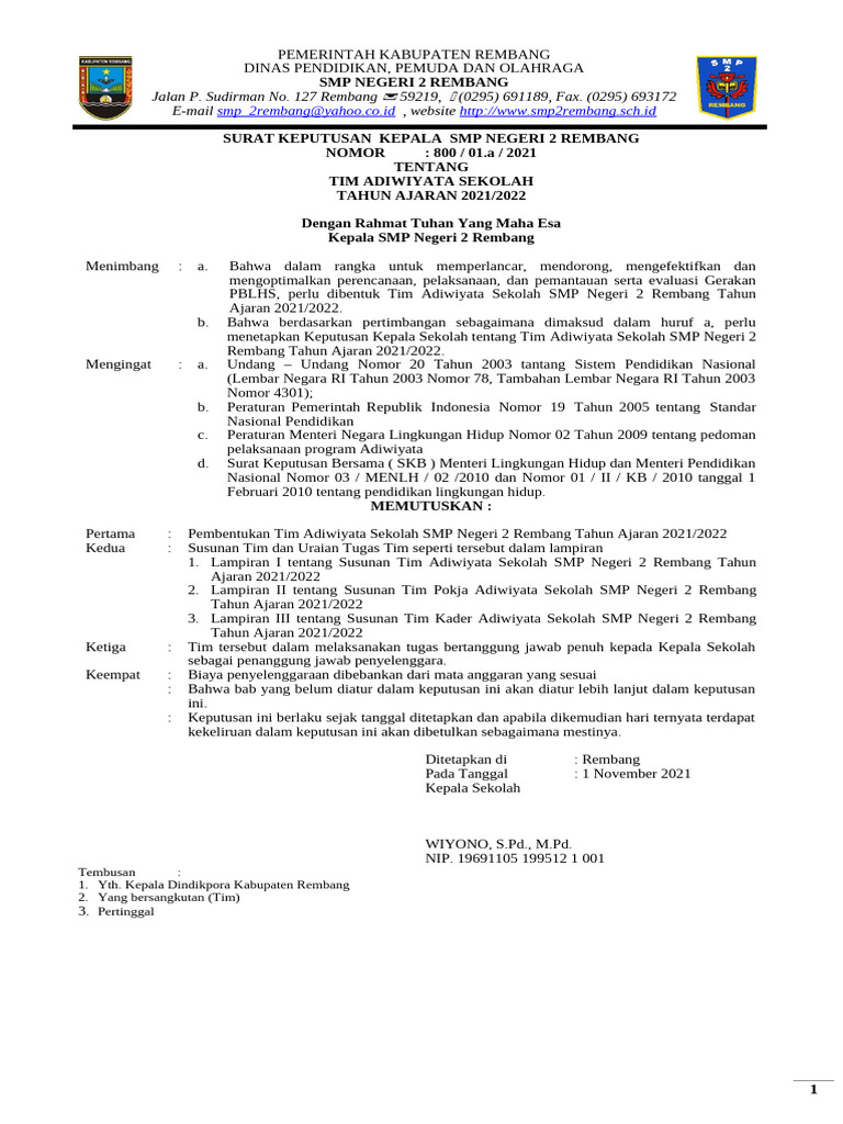 Jalan P. Sudirman No. 127 Rembang 59219, (0295) 691189, Fax. (0295) 693172 E-Mail, Website | PDF