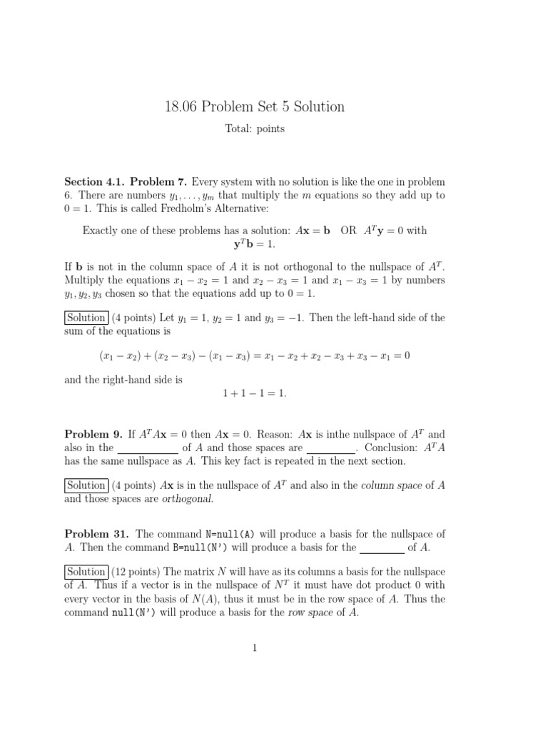 Linear Algebra Gilbert Strang - MIT18 - 06S10 - Pset5 - s10 - Soln ...