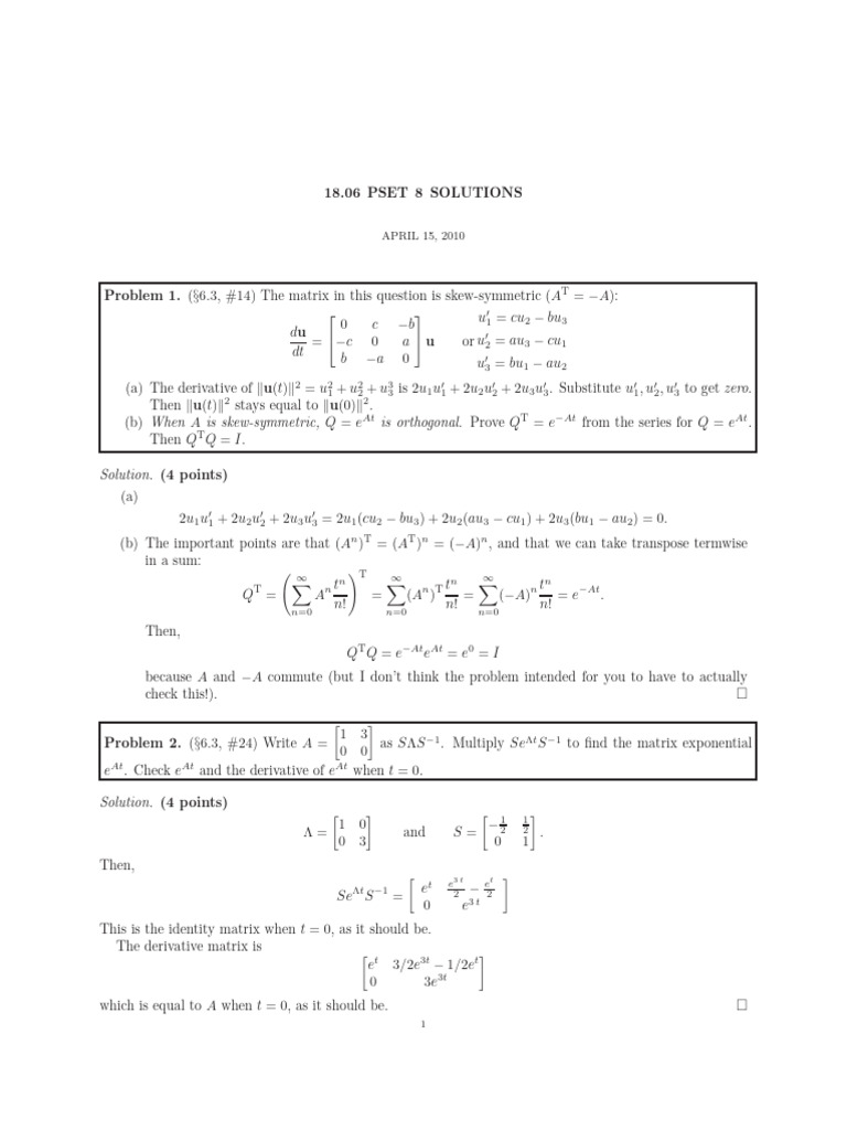 Linear Algebra PSET Solutions | PDF | Eigenvalues And Eigenvectors | Mathematical Objects