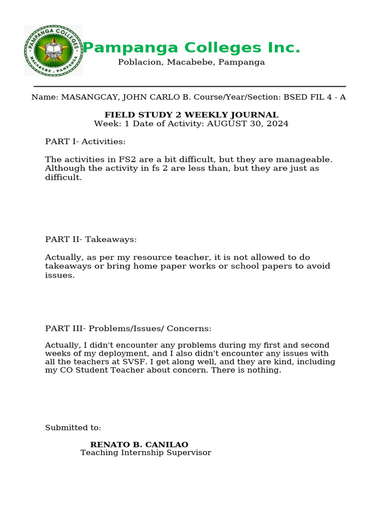 FS-Weekly-Journal (Week 1 & 2) | PDF