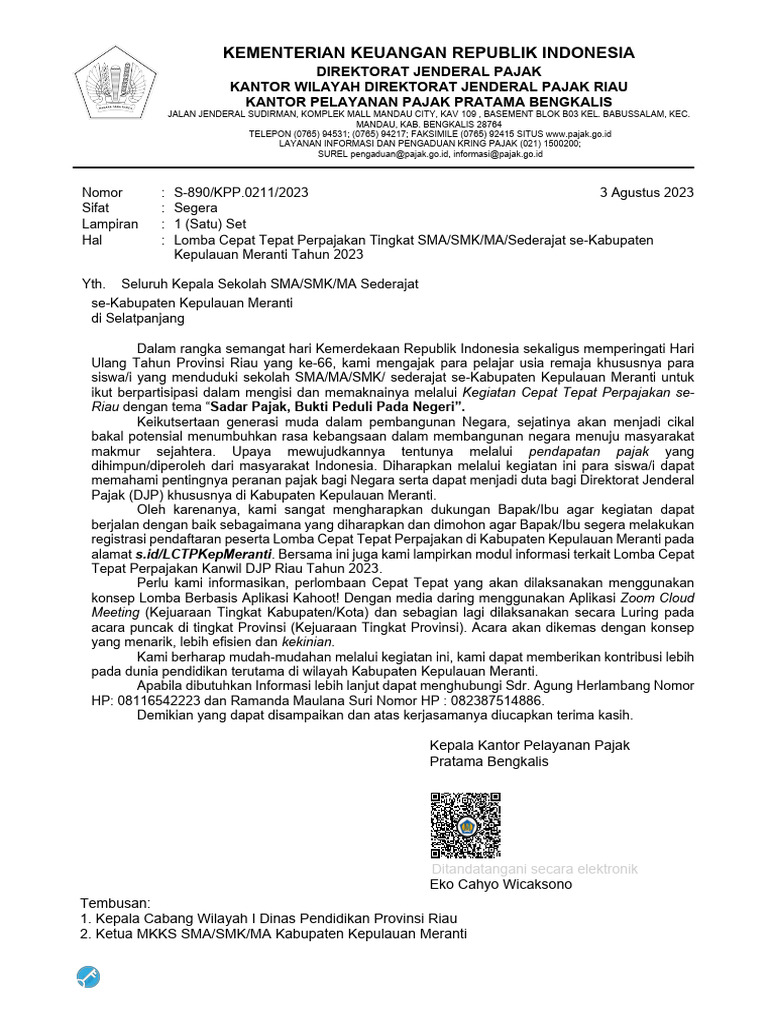 Surat LCTP Ke Sma-Smk-Ma Meranti | PDF