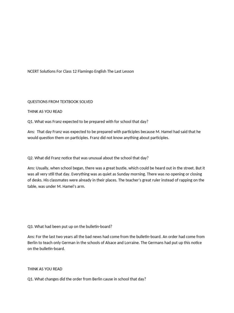 The Last Lesson Notes | PDF