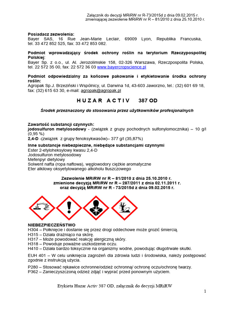 Huzar Activ 387 Od | PDF