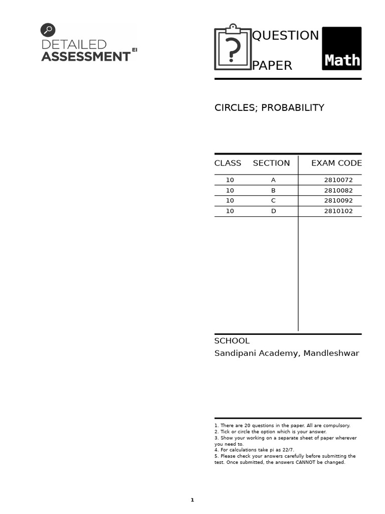 Circles Probability: Class Section Exam Code | PDF