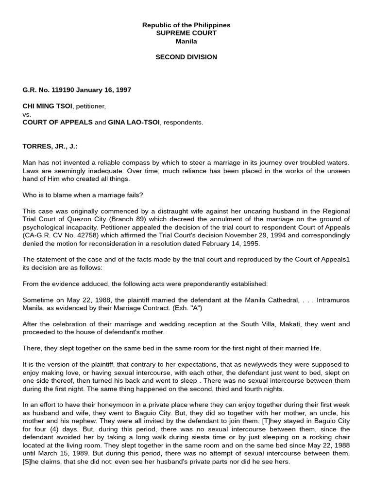 Court of Appeals and Gina Lao Tsoi vs. Chi Ming Tsoi | PDF | Annulment ...