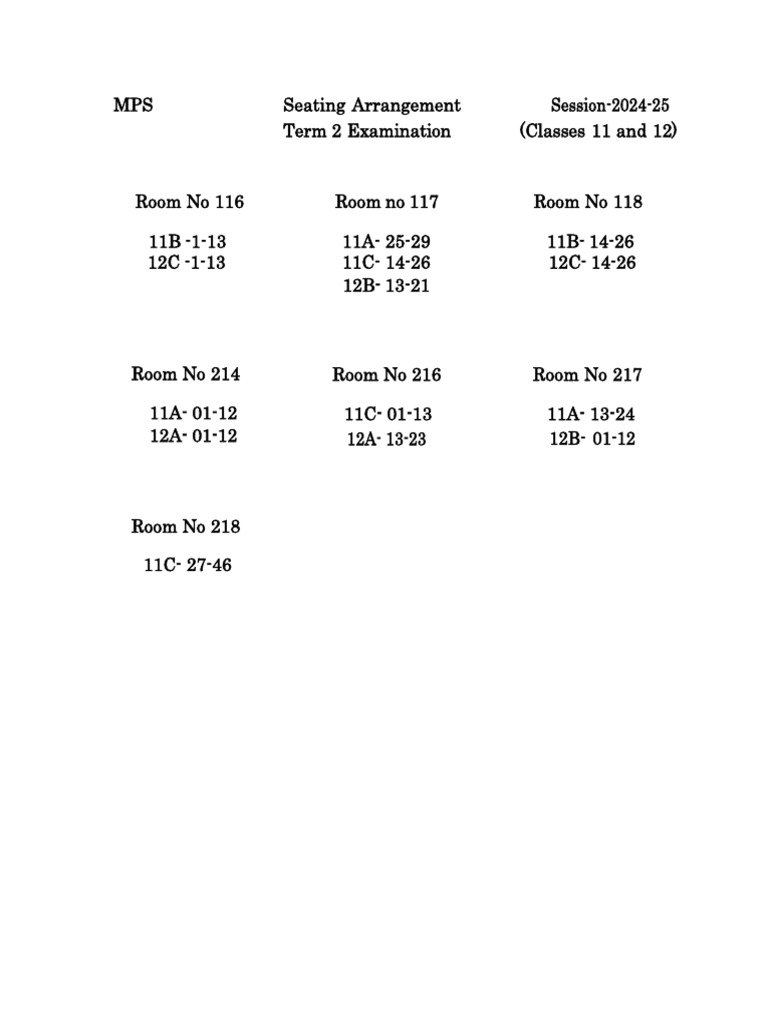 11th and 12th Seating Arrangement-1 | PDF