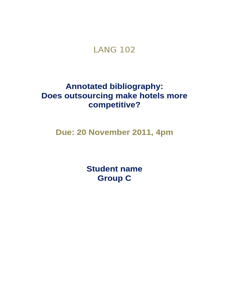 Annotated Bibliography Assignment Example | PDF | Outsourcing | Business