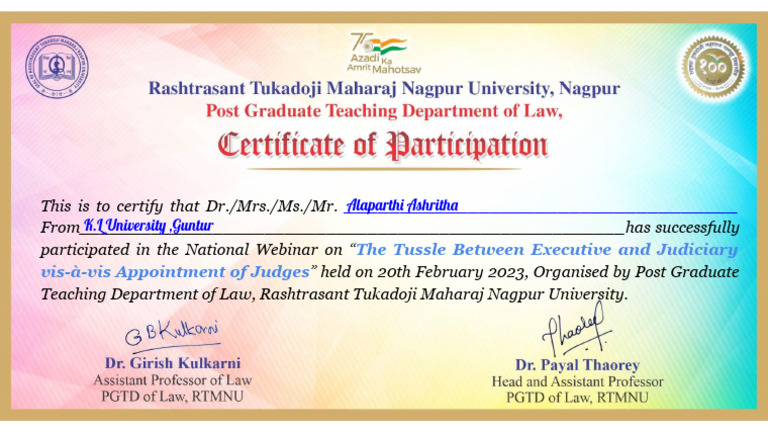 Alaparthi Ashritha Certificate | PDF