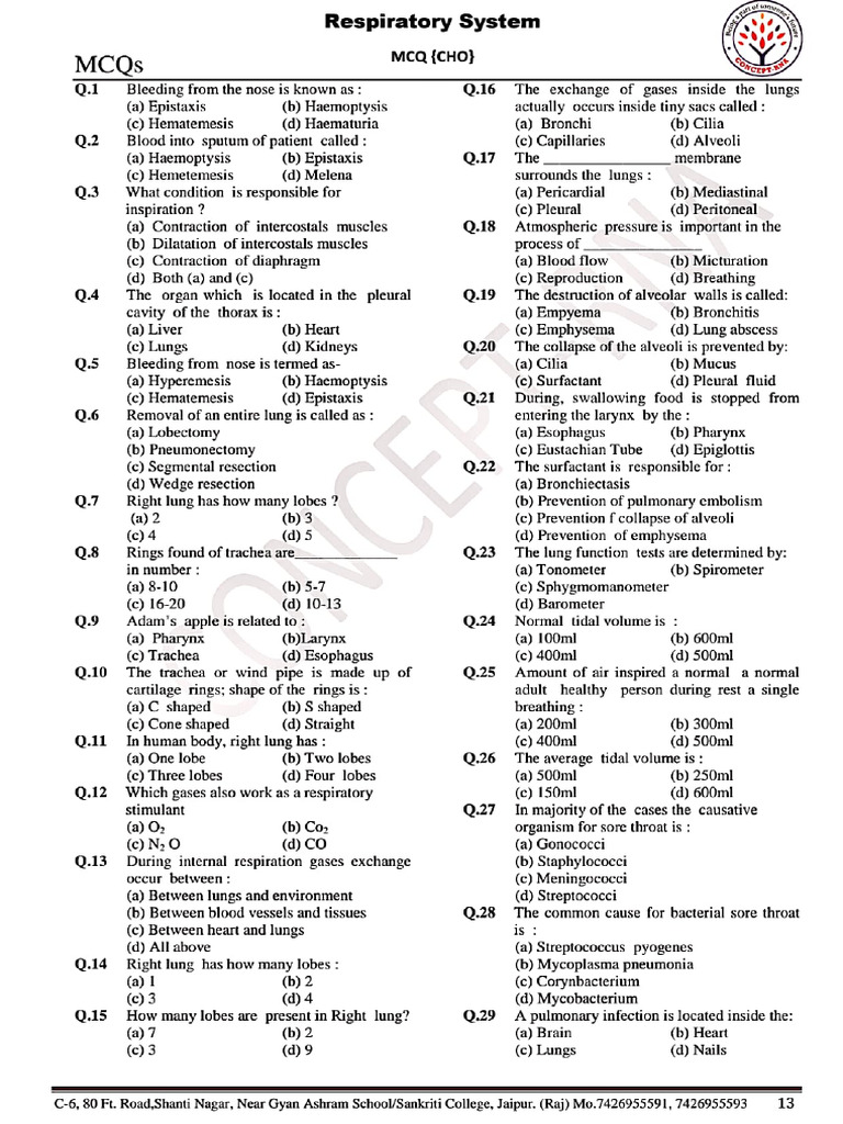 Respiratory MCQS | PDF