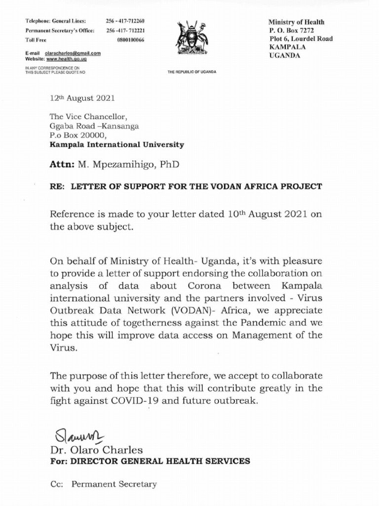 Letter of Support Uganda Ministry of Health 1628830504 | PDF