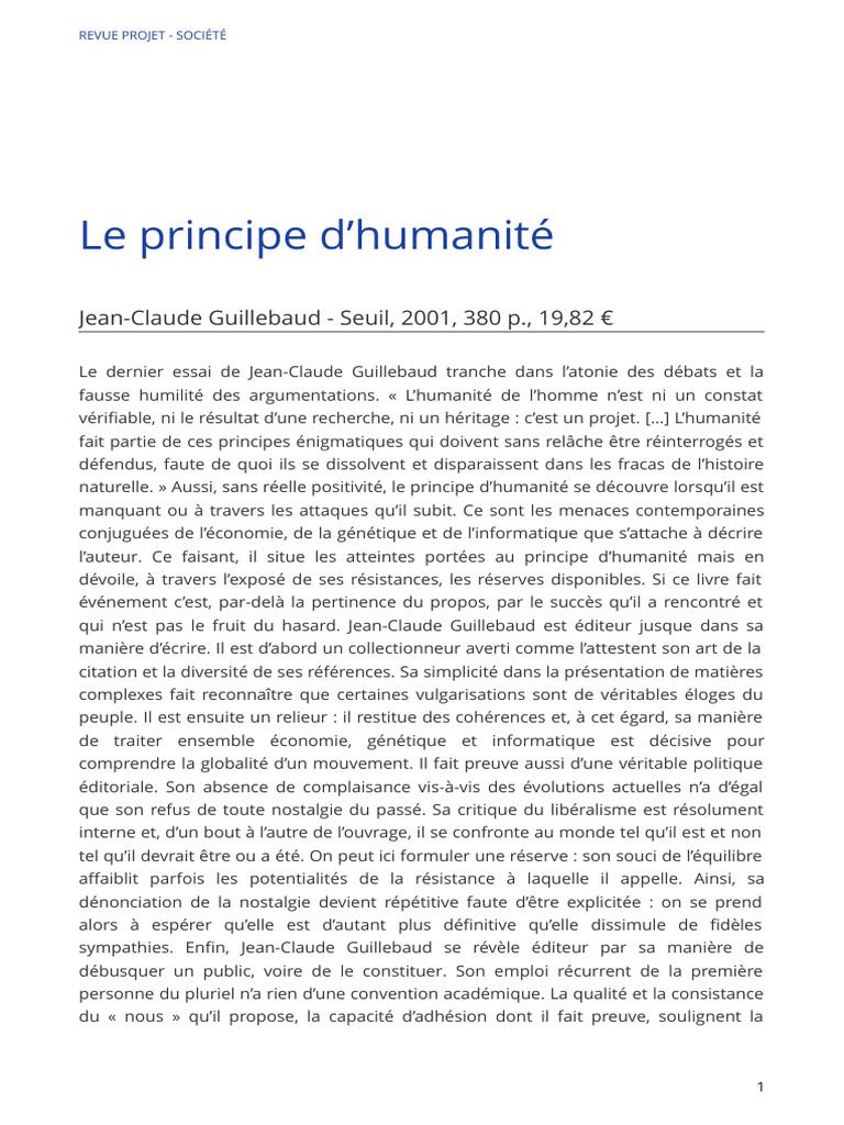 Le Principe D Humanite | PDF