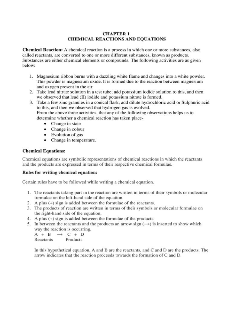 Notes Chemical Reactions and Equations | PDF