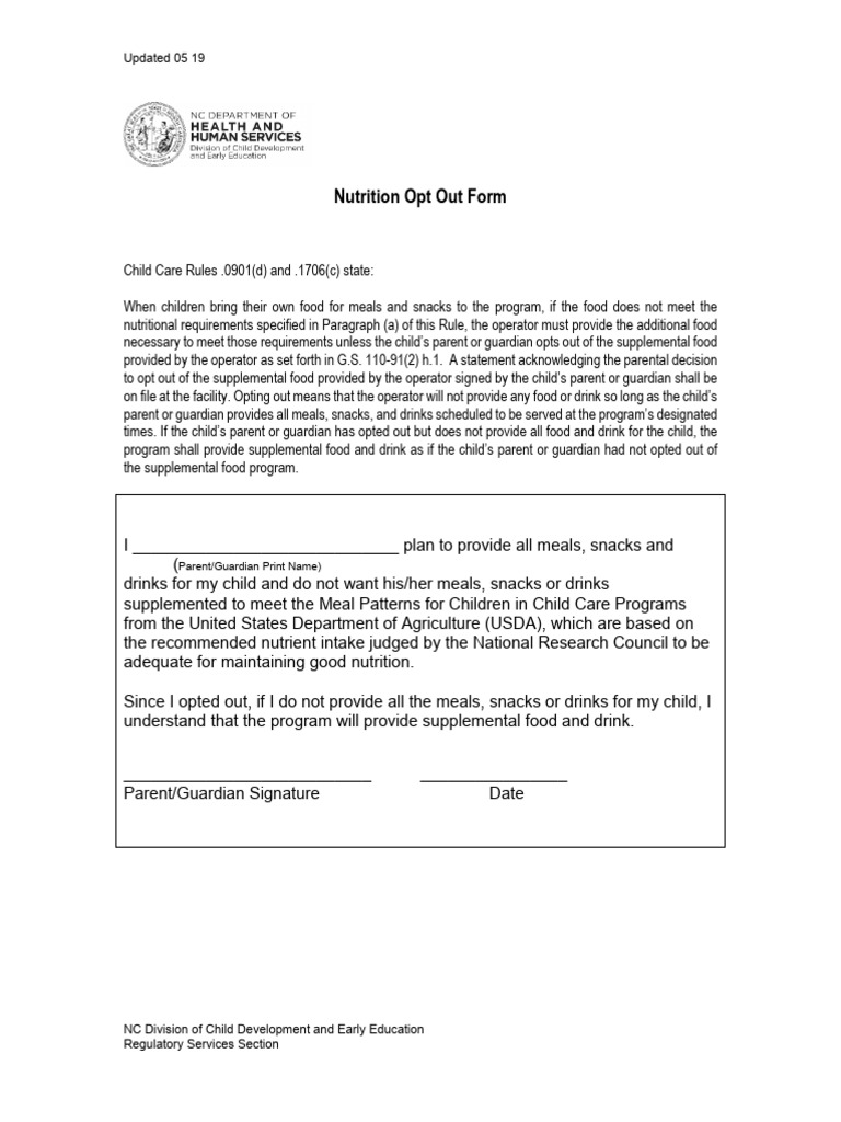 Nutrition Opt Out Form-3 | PDF
