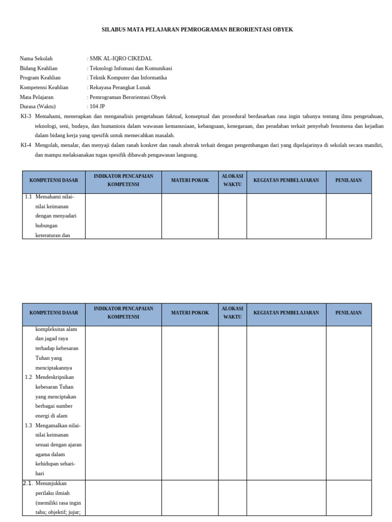 Silabus Pbo Xii | PDF