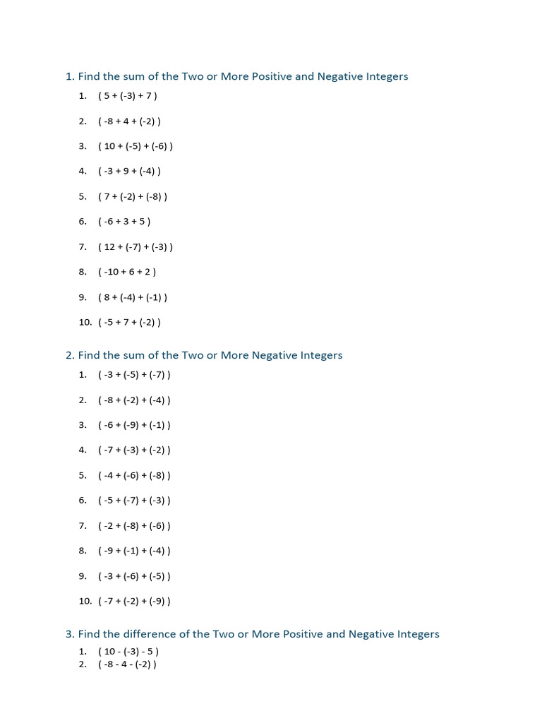 Arithmetic Operations With Negative Signs | PDF | Number Theory ...
