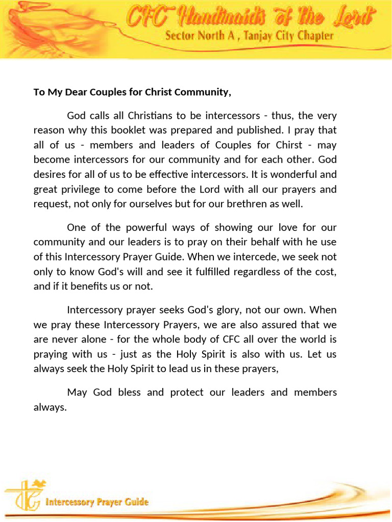 CFC HOLD Intercessory Prayer Guide | PDF | Intercession | Prayer