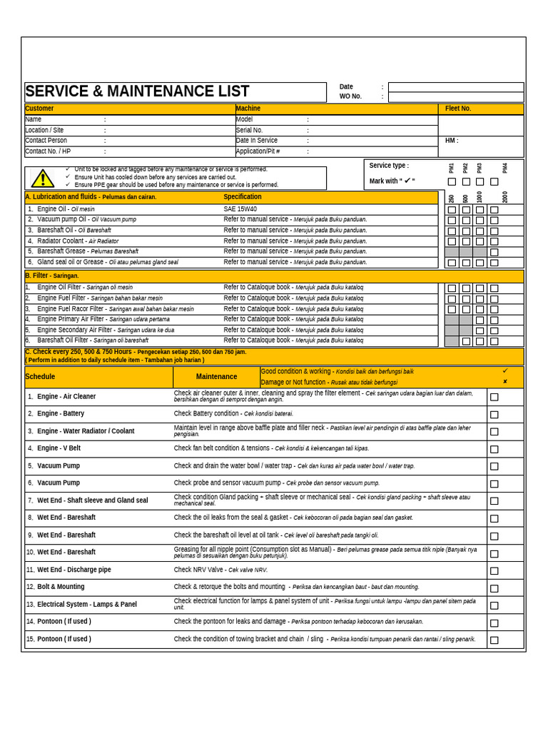 Service & Maintenance List Unit | PDF