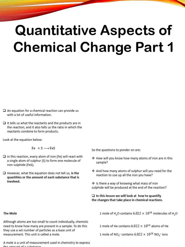 Quantitative Aspects of Chemical Change Part 1-3 | PDF | Mole (Unit) | Science & Mathematics