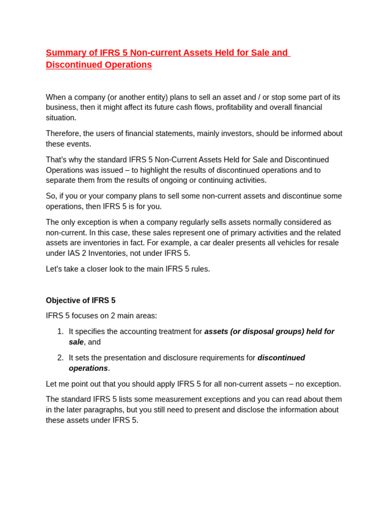 Summary of IFRS 5 Part 1 | PDF | Fair Value | Business