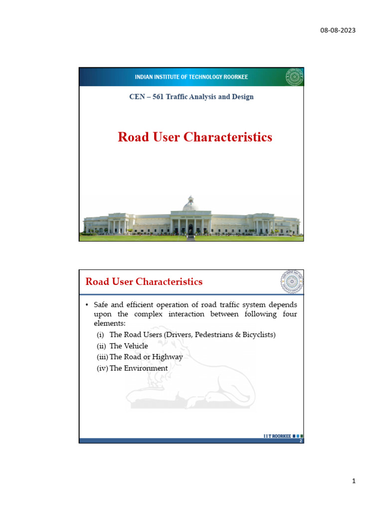 Road User Characteristics and Behavior Analysis | PDF | Visual ...