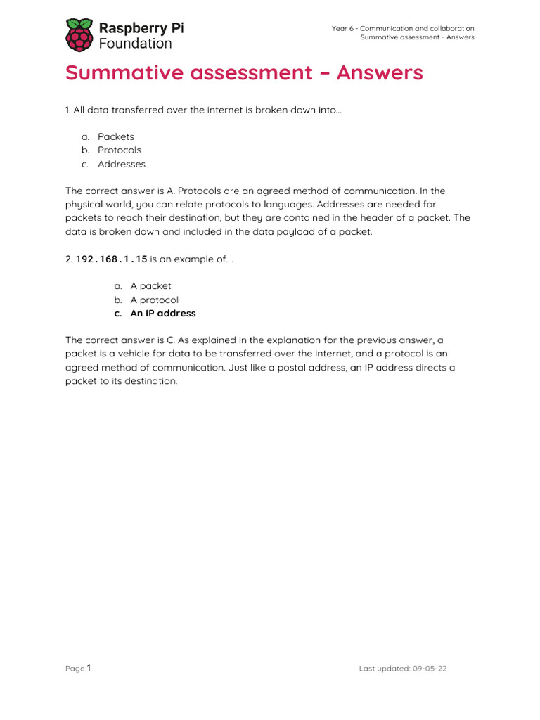 Summative Assessment Answers - Communication and Collaboration - Y6 | PDF