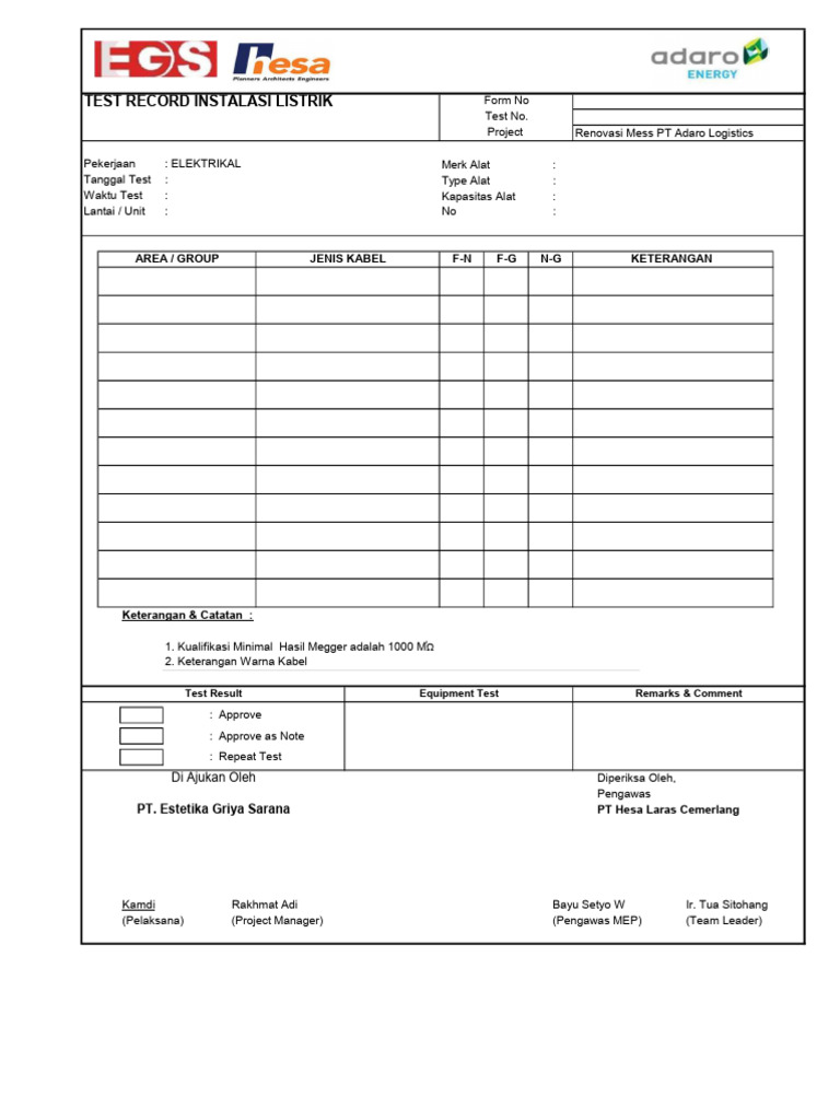 Form Test Megger | PDF