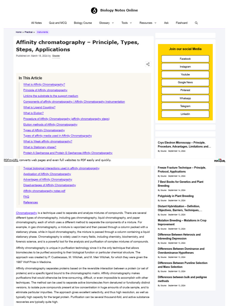 Biologynotesonline Com Affinity-Chromatography | PDF