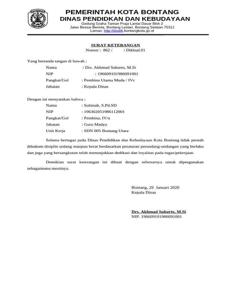 Surat Keterangan Hukdis | PDF