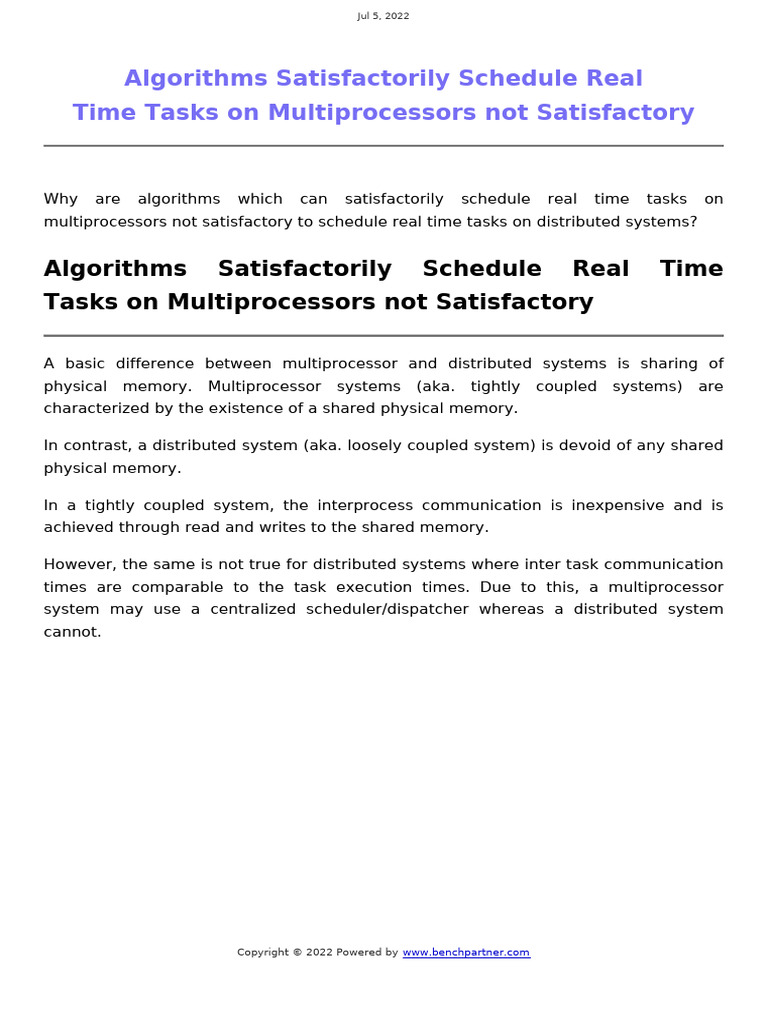 Algorithms Satisfactorily Schedule Real Time Tasks On Multiprocessors Not Satisfactory | PDF
