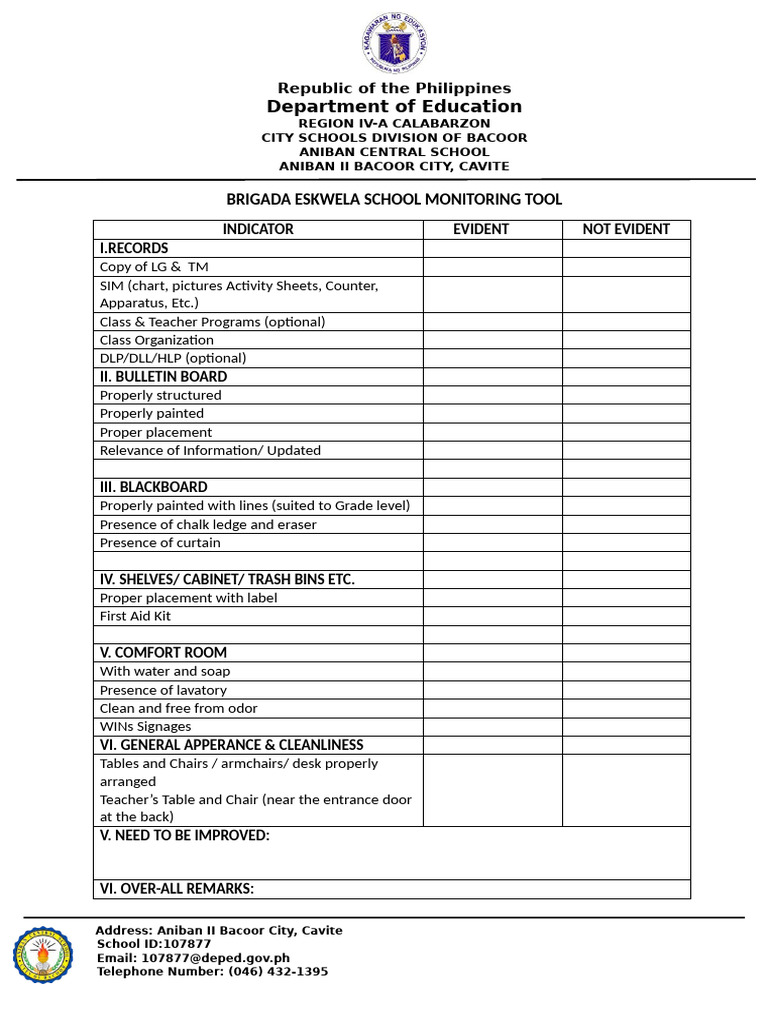Classroom Evaluation Sheet | PDF