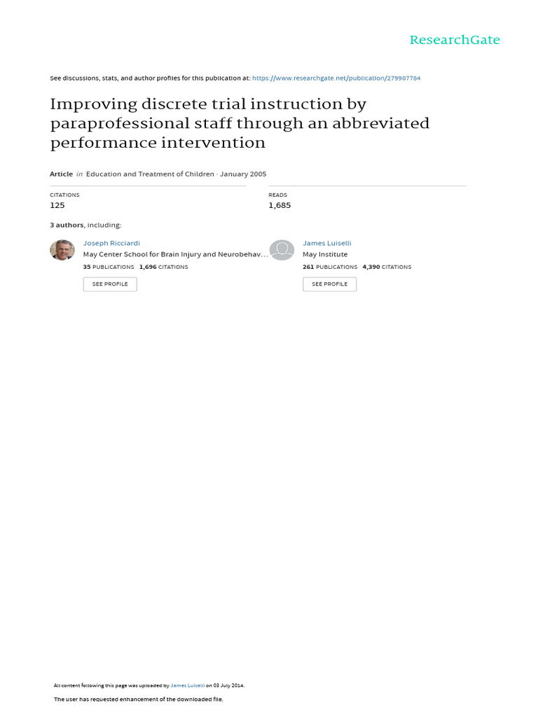 Improving Discrete Trial Instruction by Paraprofes | PDF