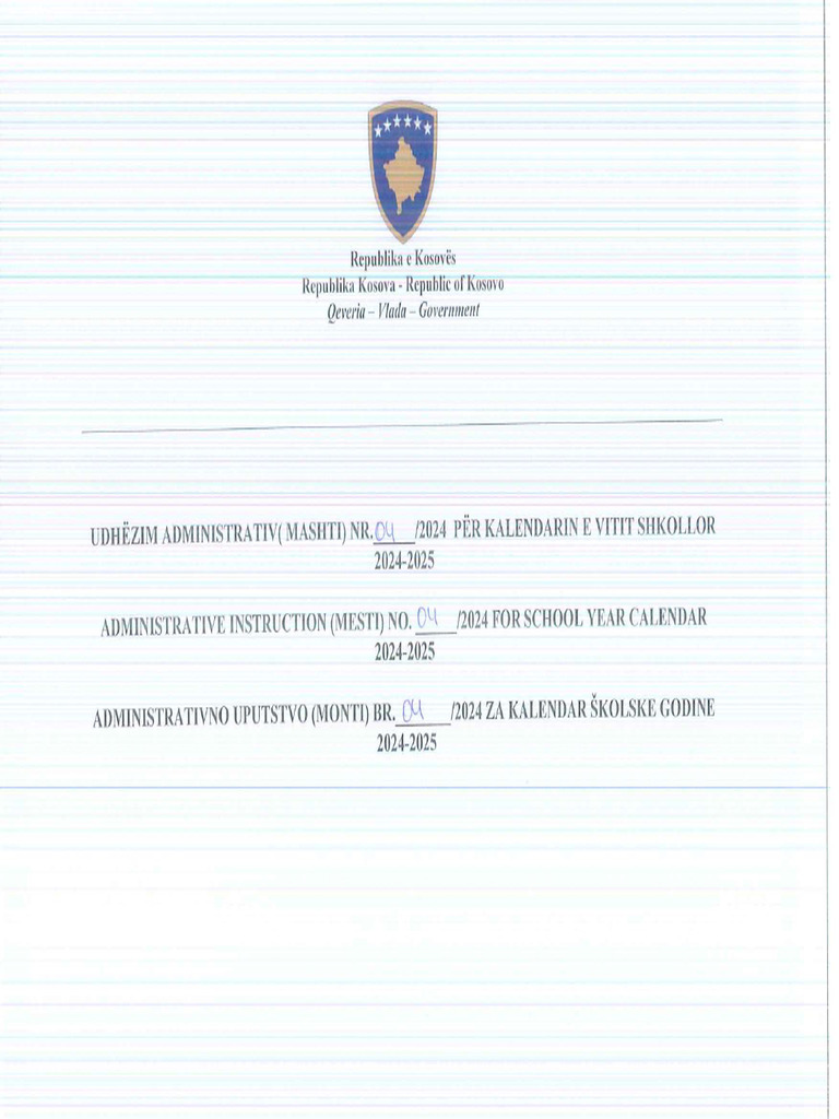 Udhezim Administrat MASHTI nr.04 2024 Per Kalendarin e Vitit Shkollor ...