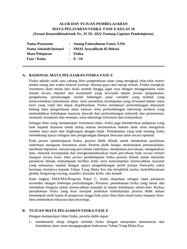 ATP Kelas X (Fase E) | PDF