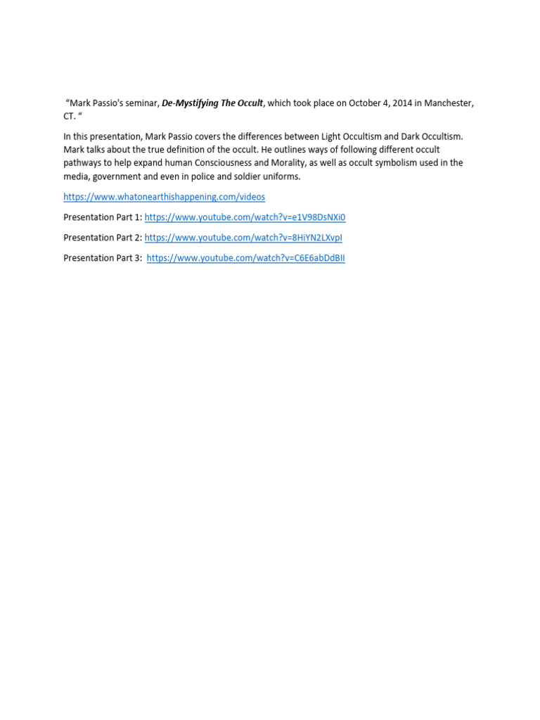 De-Mystifying The Occult Seminar - Mark Passio | PDF