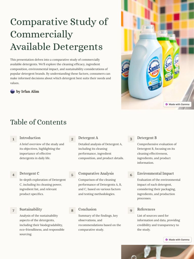 Comparative Study of Commercially Available Detergents | PDF
